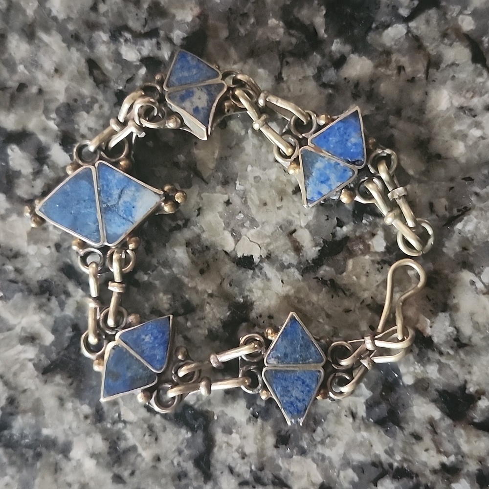 Vintage Chain Link Blue Stone Bracelet - Gem